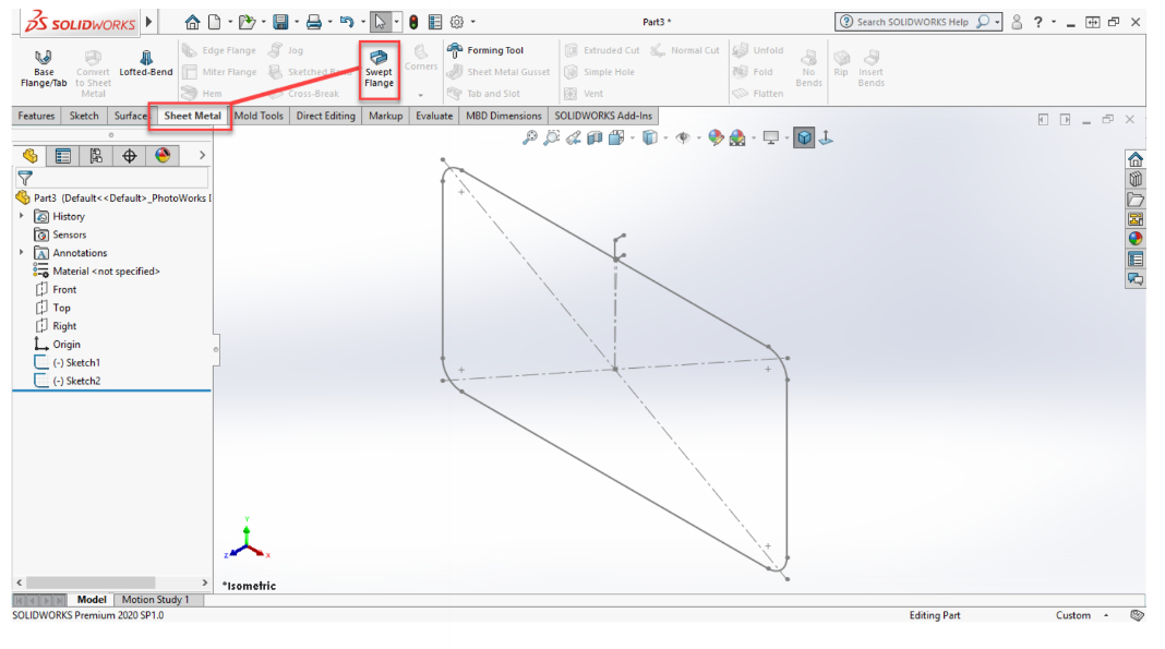 membuat bentukan sheet metal dari sebuah kontur mengikuti path ...