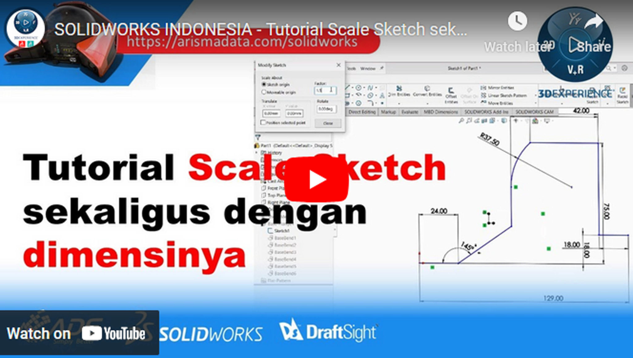 Tutorial Scale Sketch sekaligus dengan dimensinya | Reseller SolidWorks ...