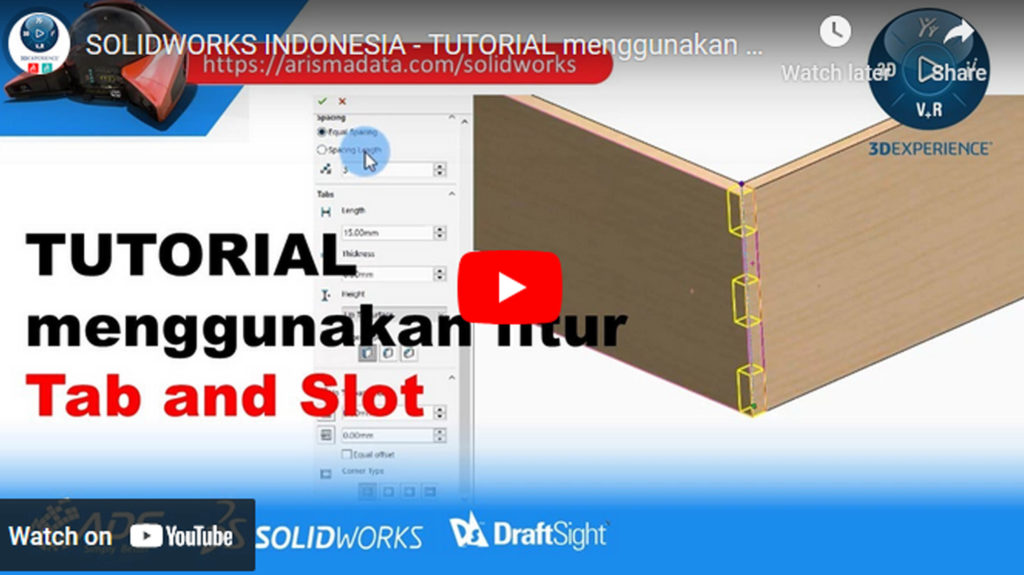 TUTORIAL menggunakan fitur Tab and Slot | Reseller SolidWorks Indonesia